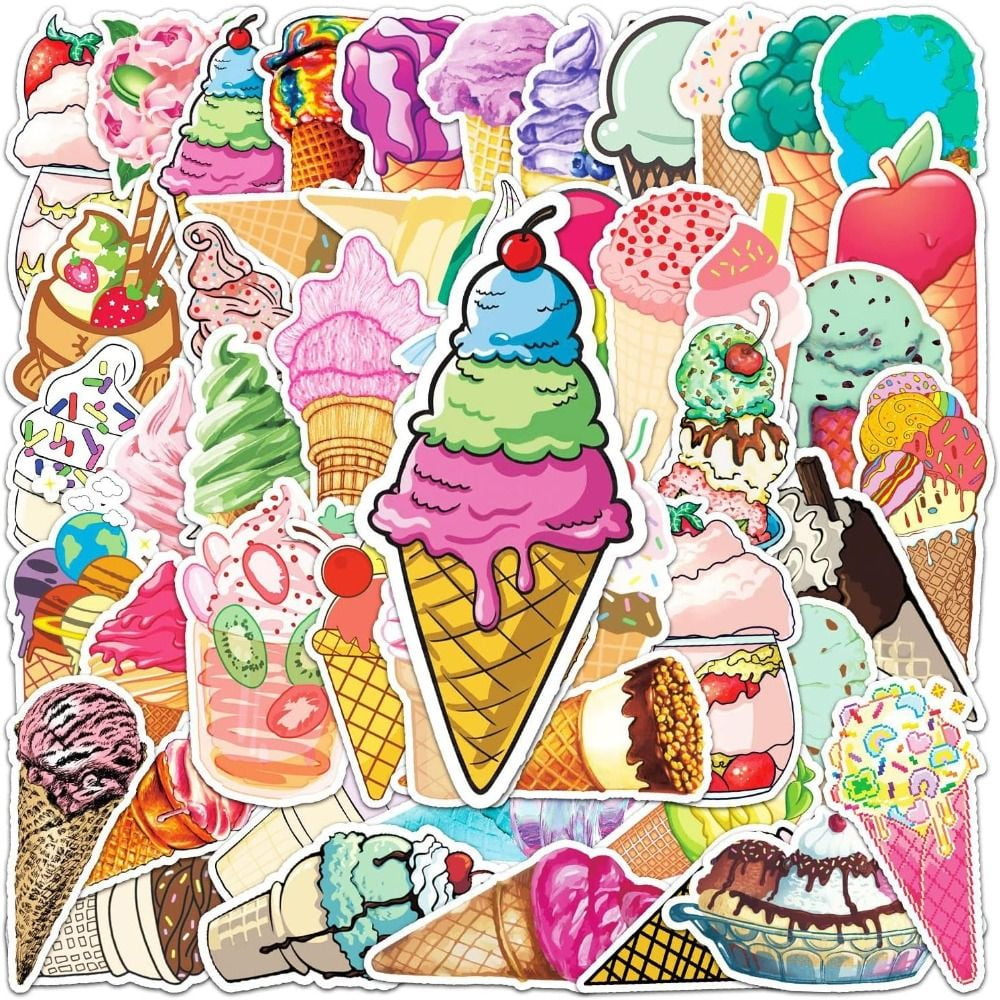 100 pcs Fashion Ice Cream Room PVC Waterproof Vinyl Sticker Dessert ...