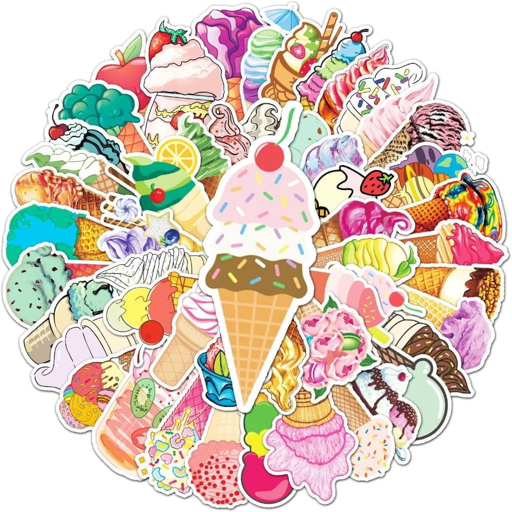 100 pcs Fashion Ice Cream Room PVC Waterproof Vinyl Sticker Dessert ...