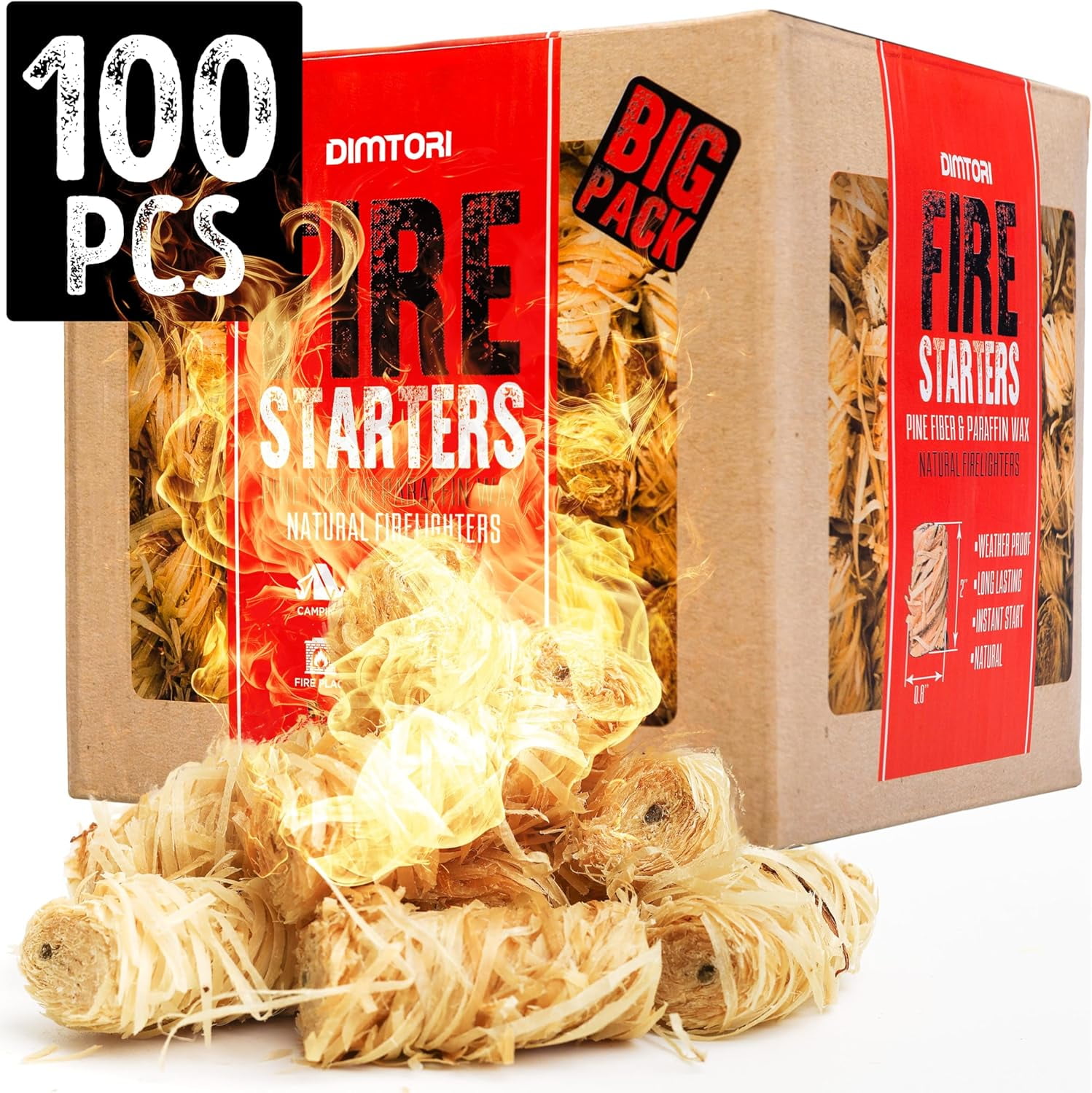 100 pcs Fire Starter - Natural Starters for Campfires, Pit, Pizza Oven ...