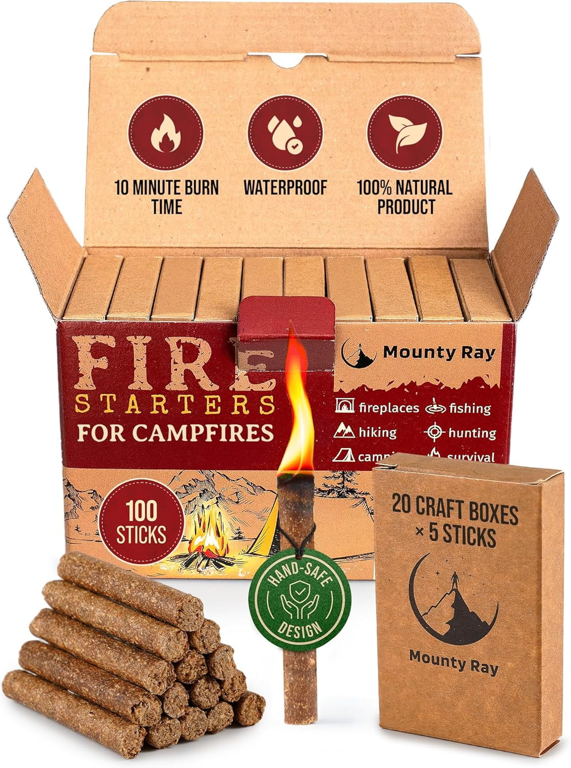 100 pcs Fire Starters for Campfires - Natural Fire Starters Sticks ...