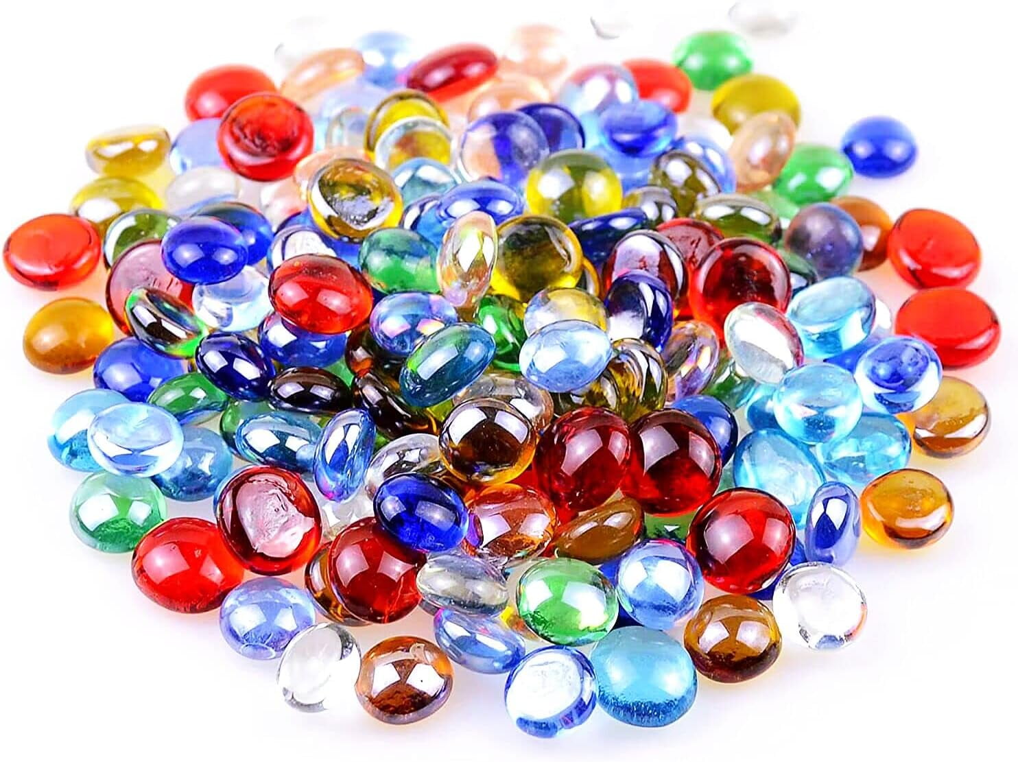 100 pcs Flat Glass Marbles, Replacement Mancala Stones 0.6 LB Mixed ...