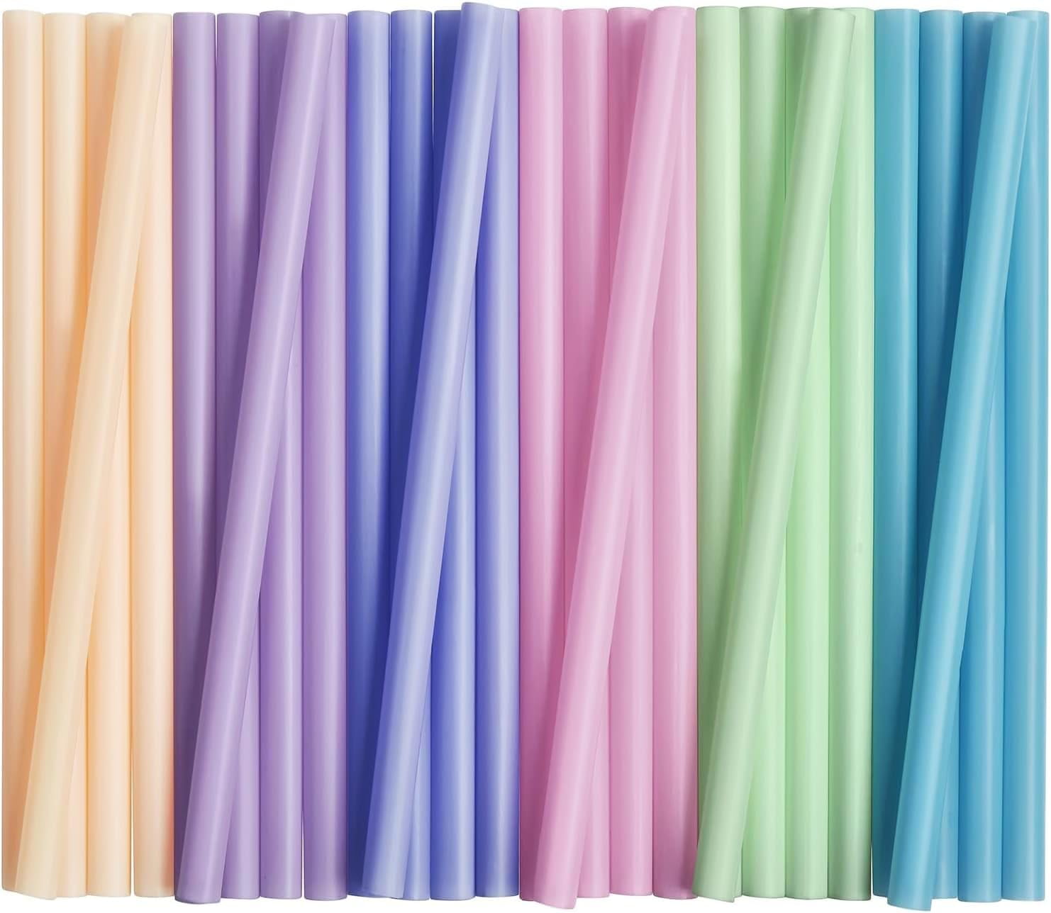 100 pcs Jumbo Plastic Smoothie Straws, Wide Assorted Colors Disposable ...