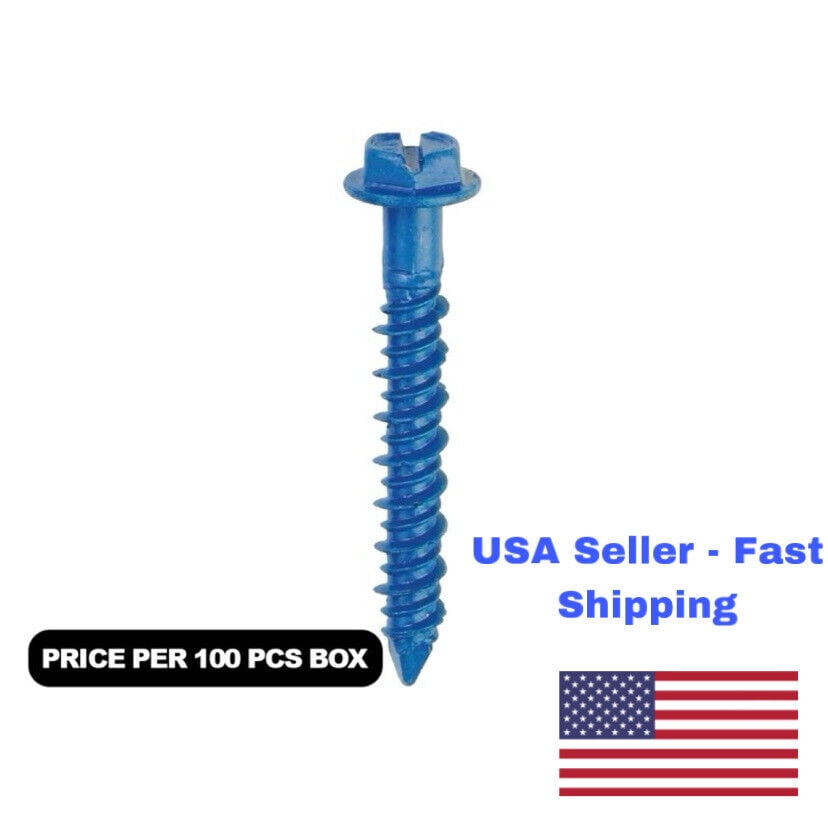 100 pcs pack concrete Tapping Screws, Hex Slot Head, Blue Finish. (USA ...