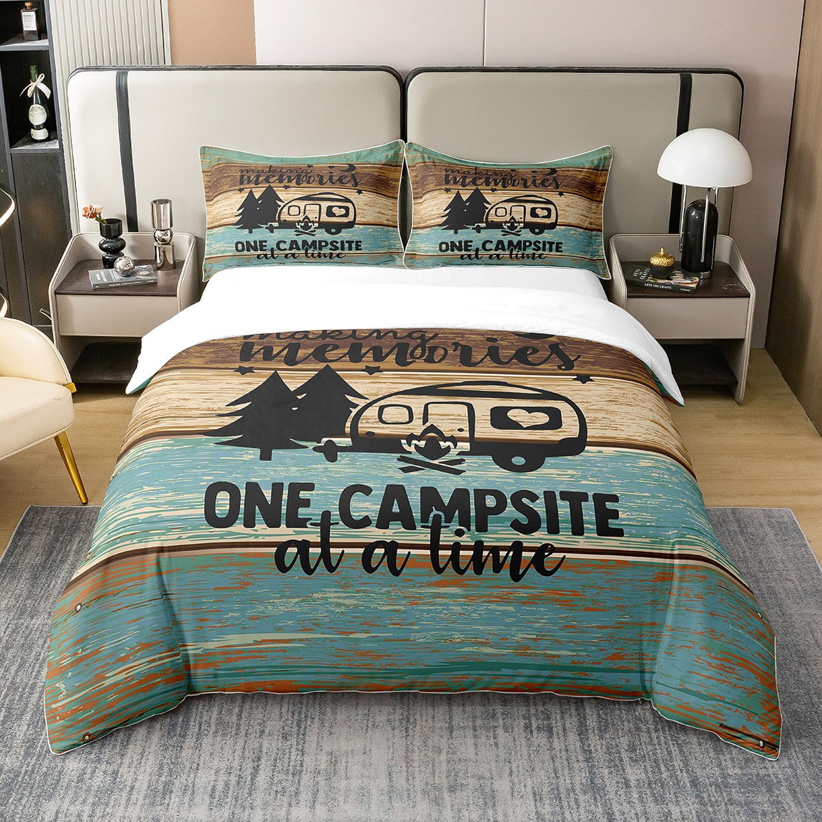 100 percent Cotton Camper Duvet Cover,Camping Themed Bedding Set for ...