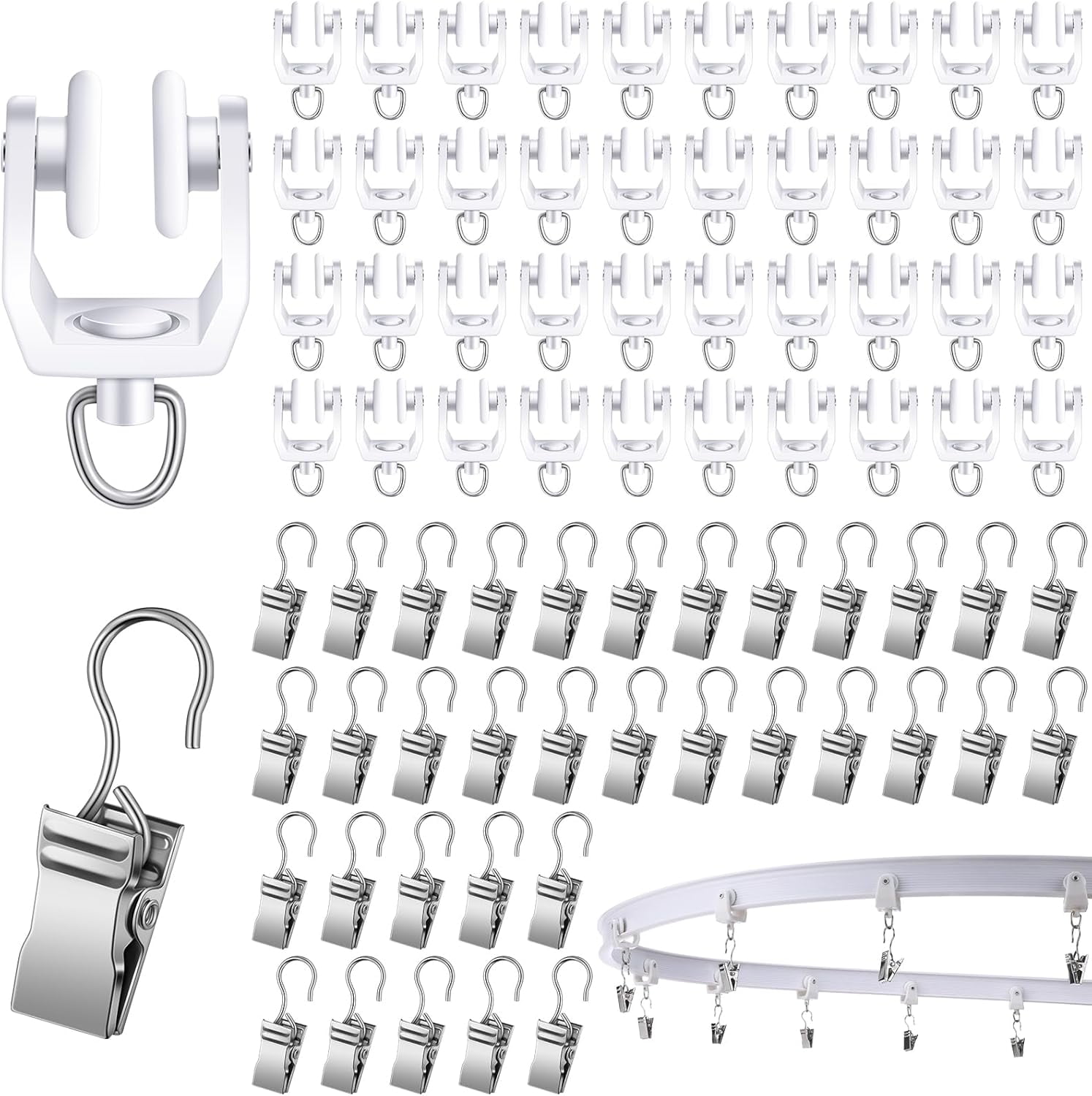 100 pieces of curtain rail roller hook curtain rail ceiling glider set ...
