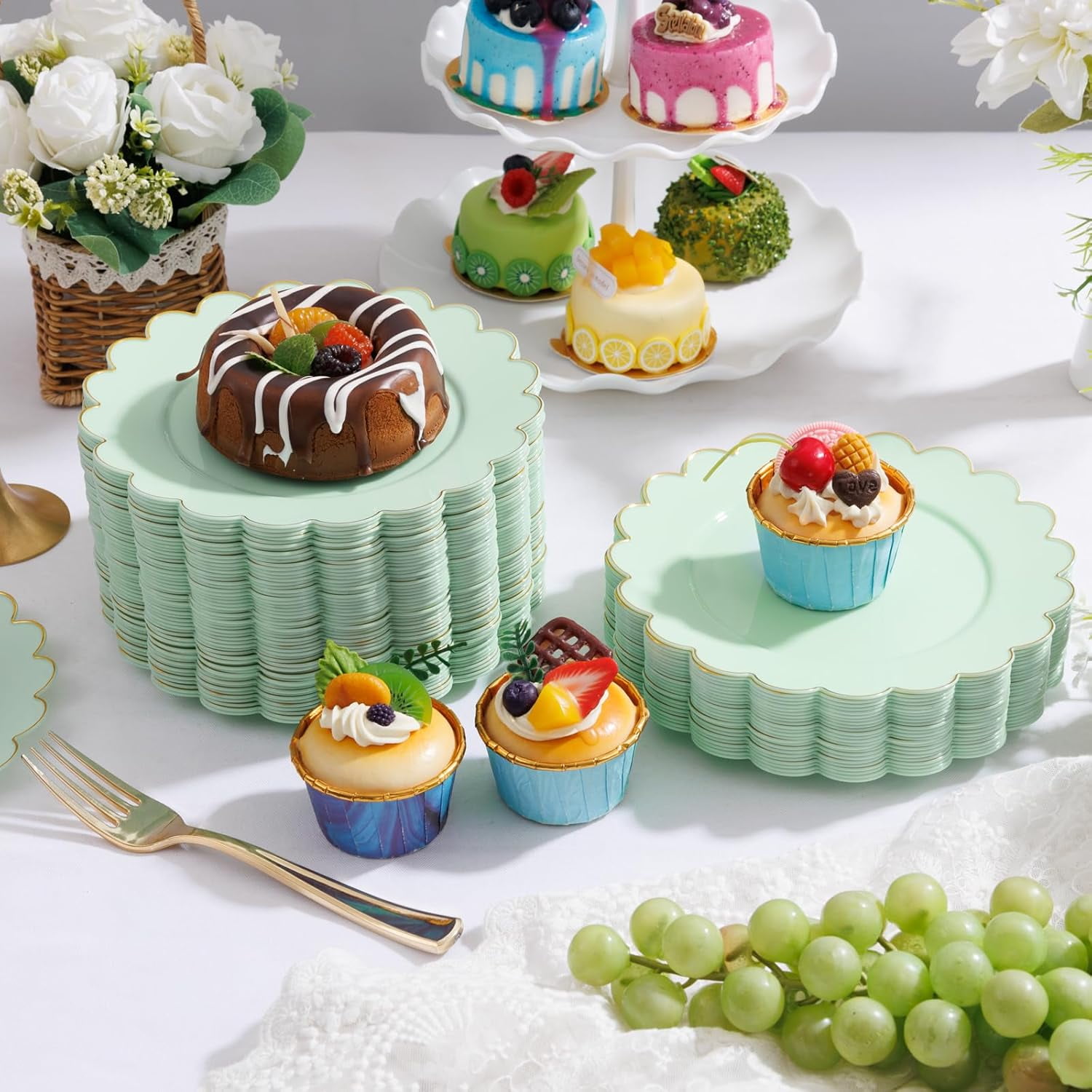 100 pieces of white plates -7.5-inch dessert plate, disposable fancy ...