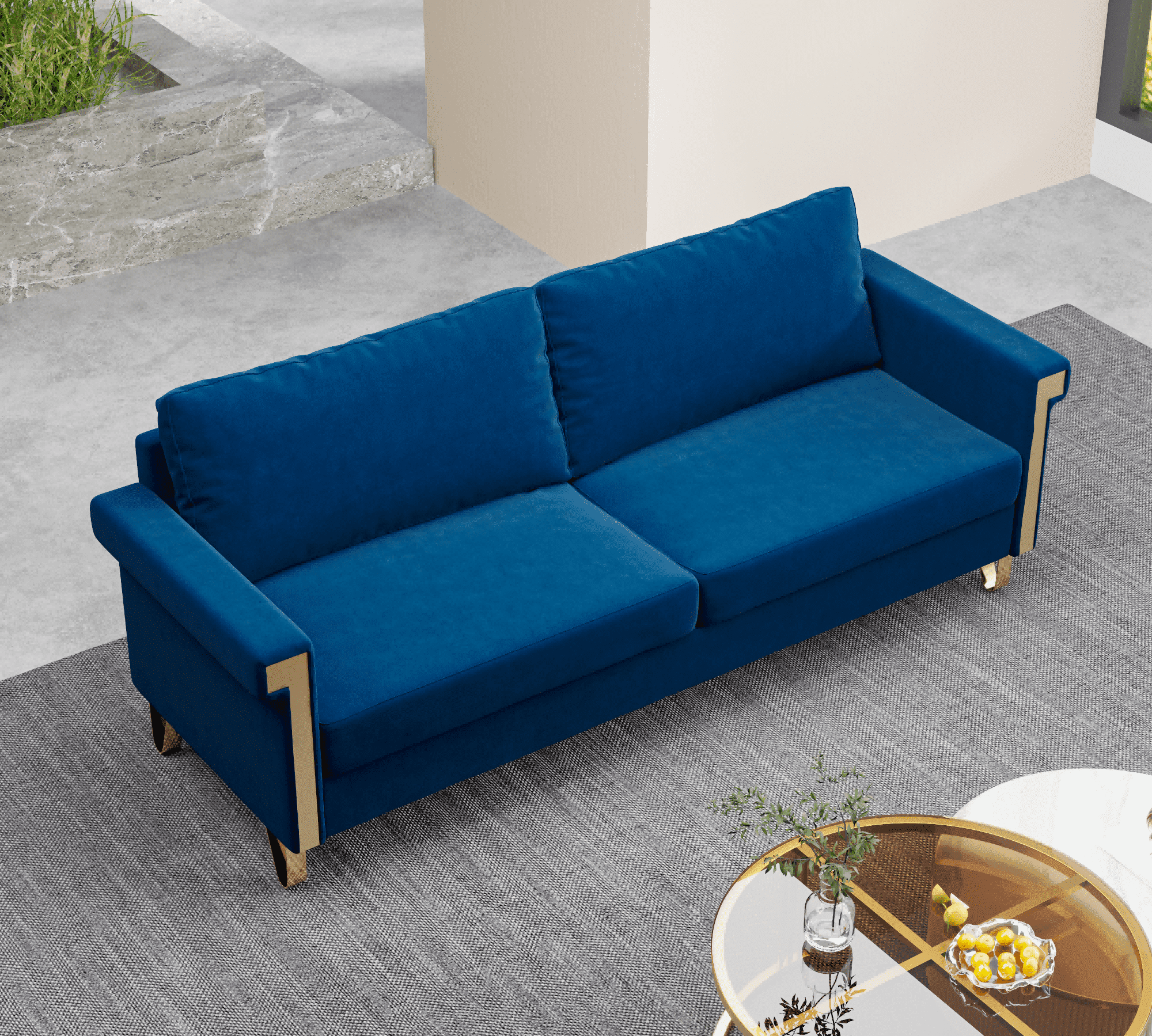 100% polyester shiny velvet 2.5-Seater Couch with Gold Trim and Cozy ...