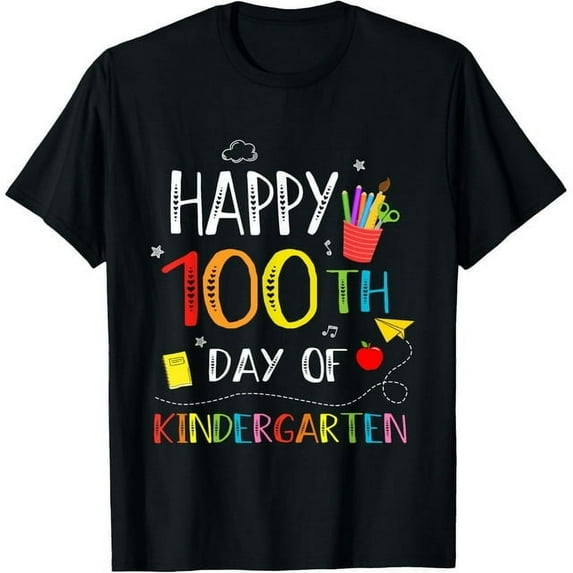100% pure cotton 100 Days Of Kindergarten Happy 100th Day Of School ...