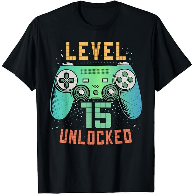 100% pure cotton Level 15 Unlocked 15th Birthday Gamer Gifts 15 Year ...
