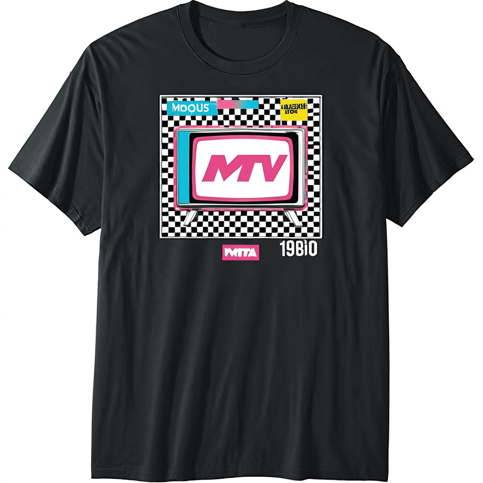 100% pure cotton Neon Distressed Checkered Logo Graphic T-Shirt T-Shirt ...