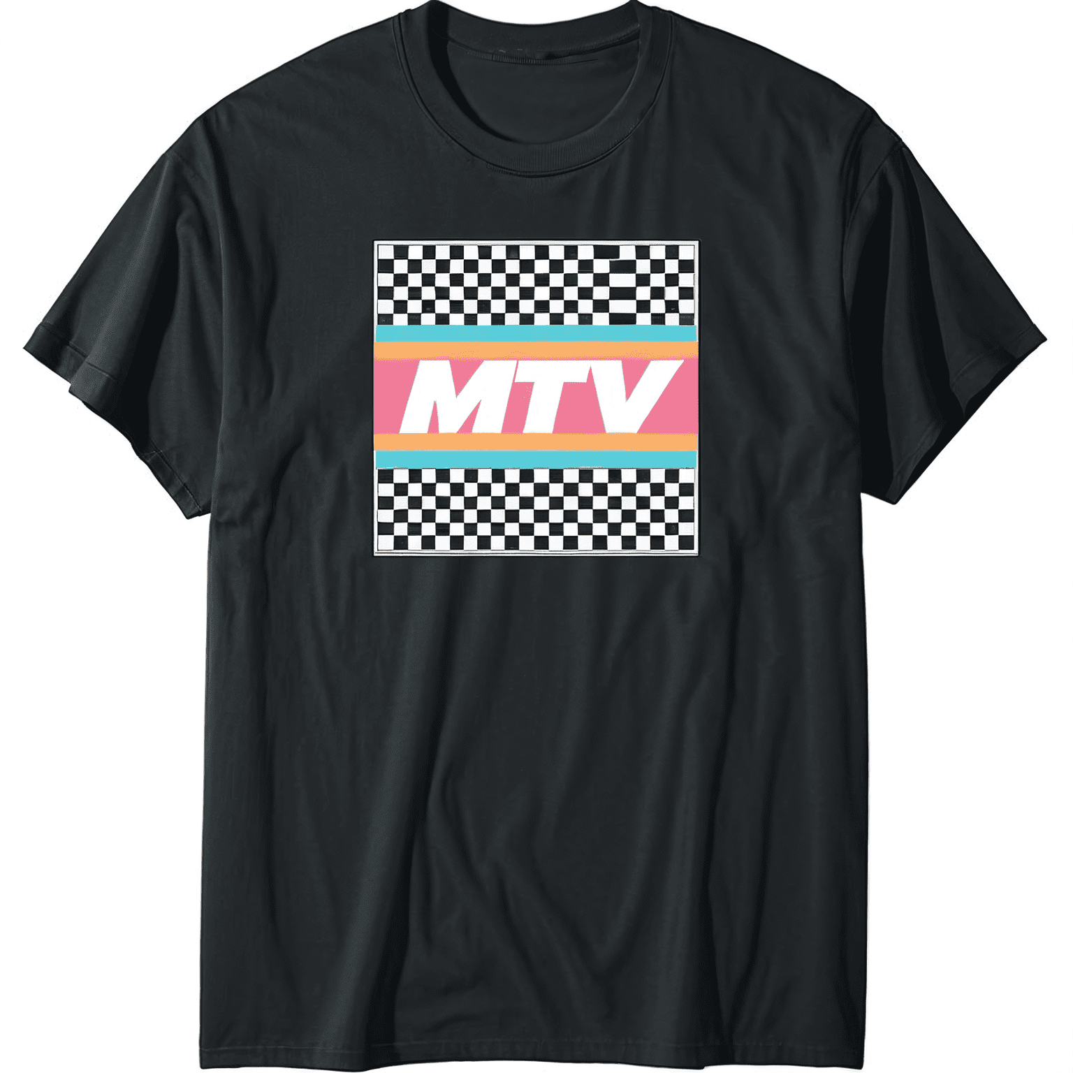 100% pure cotton Neon Distressed Checkered Logo Graphic T-Shirt T-Shirt ...