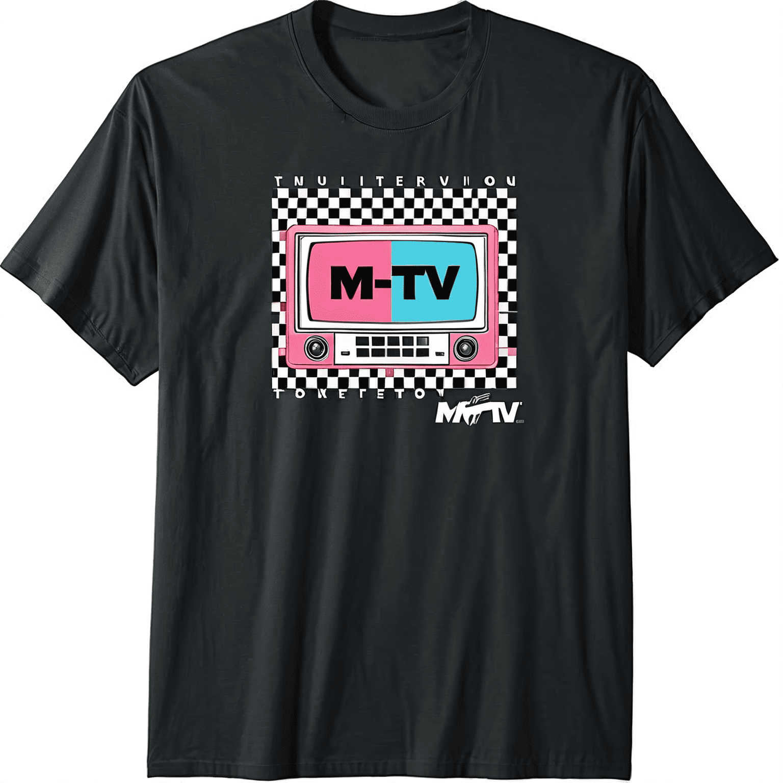 100% pure cotton Neon Distressed Checkered Logo Graphic T-Shirt T-Shirt ...