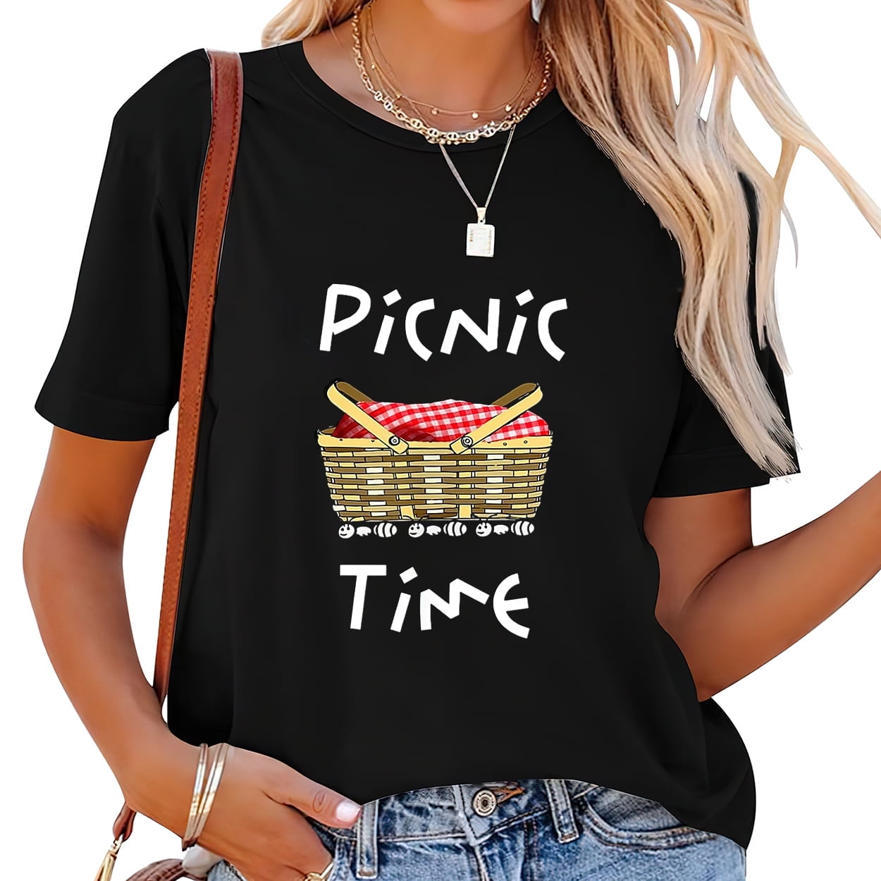 100% pure cotton Picnic Time Ants Carry off the Basket Funny Design T ...