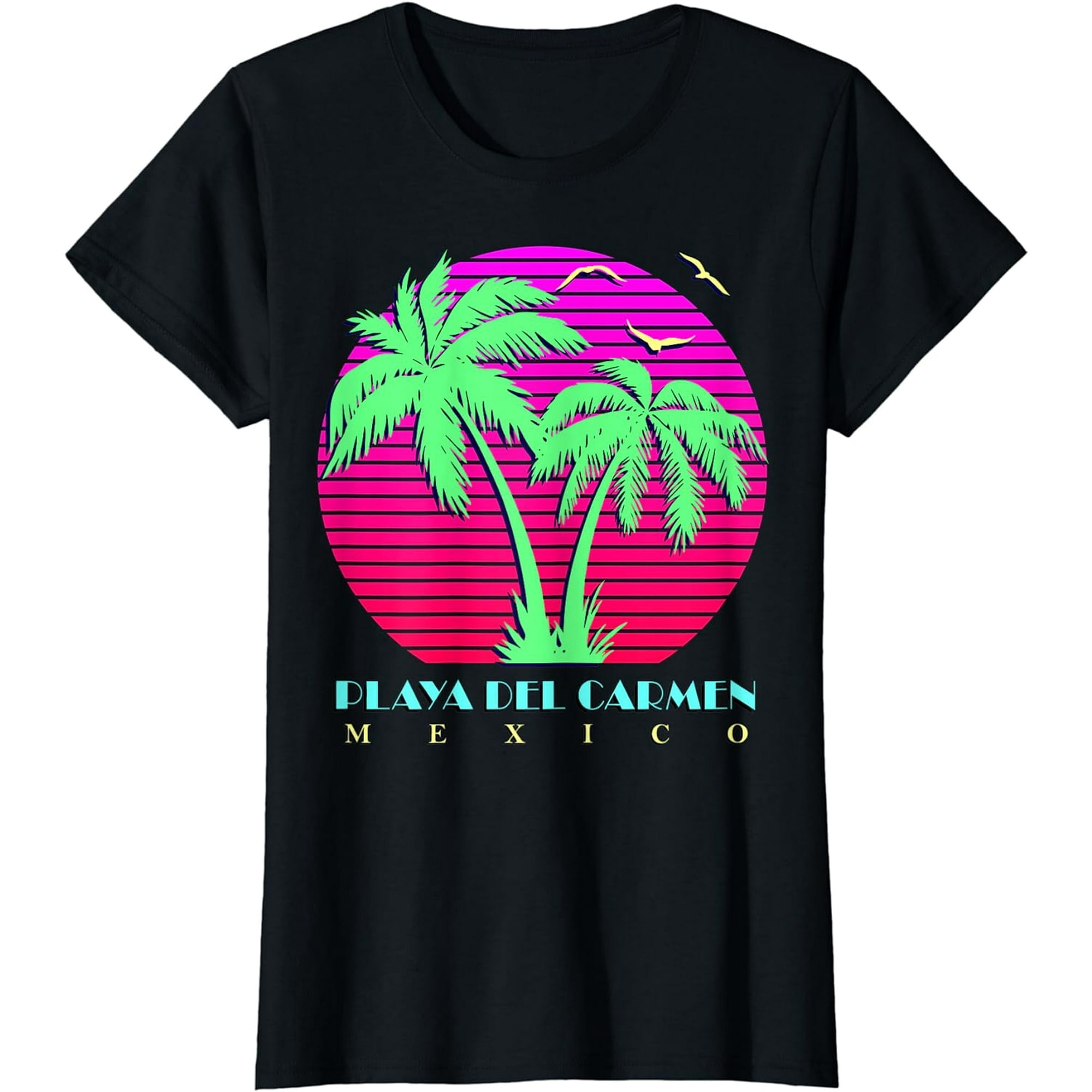 100% pure cotton Playa Del Carmen Mexico 80s Palm Trees Summer Sun T ...
