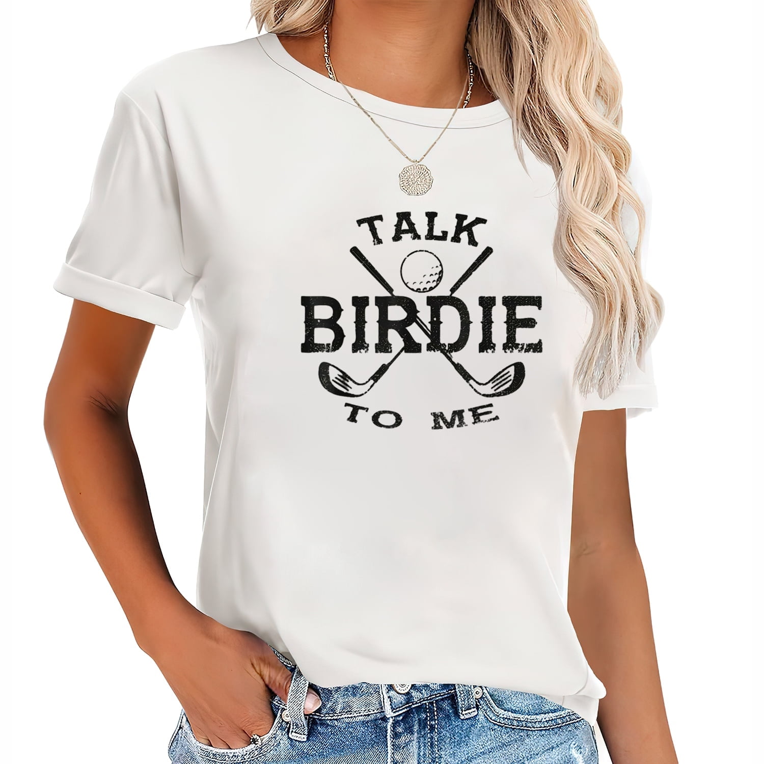 100% pure cotton Talk Birdie To Me Funny Golf Golfing Golfer Gift Women's Graphic Tee with Bold ...