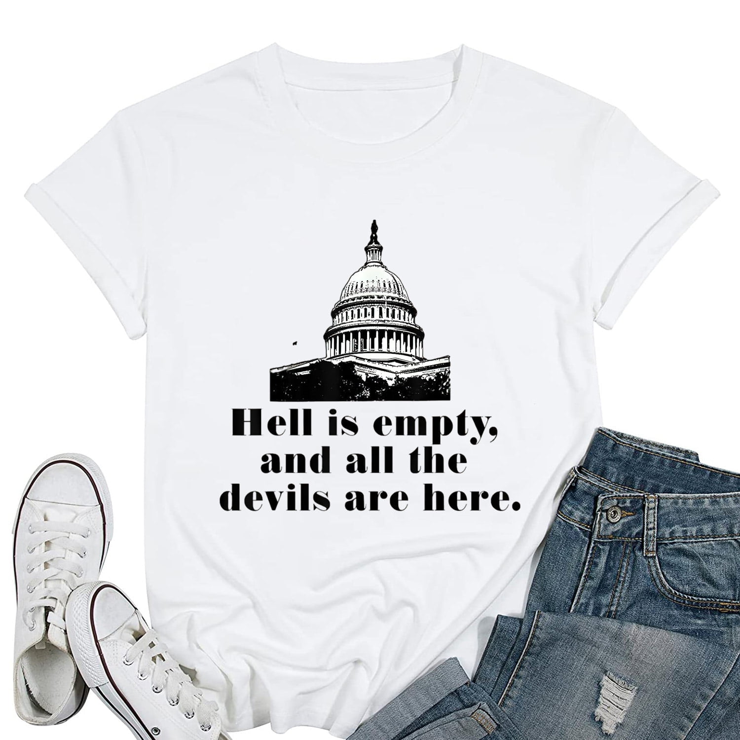 100% pure cotton Womens HELL IS EMPTY AND ALL THE DEVILS ARE HERE T-Shirt White - Walmart.com