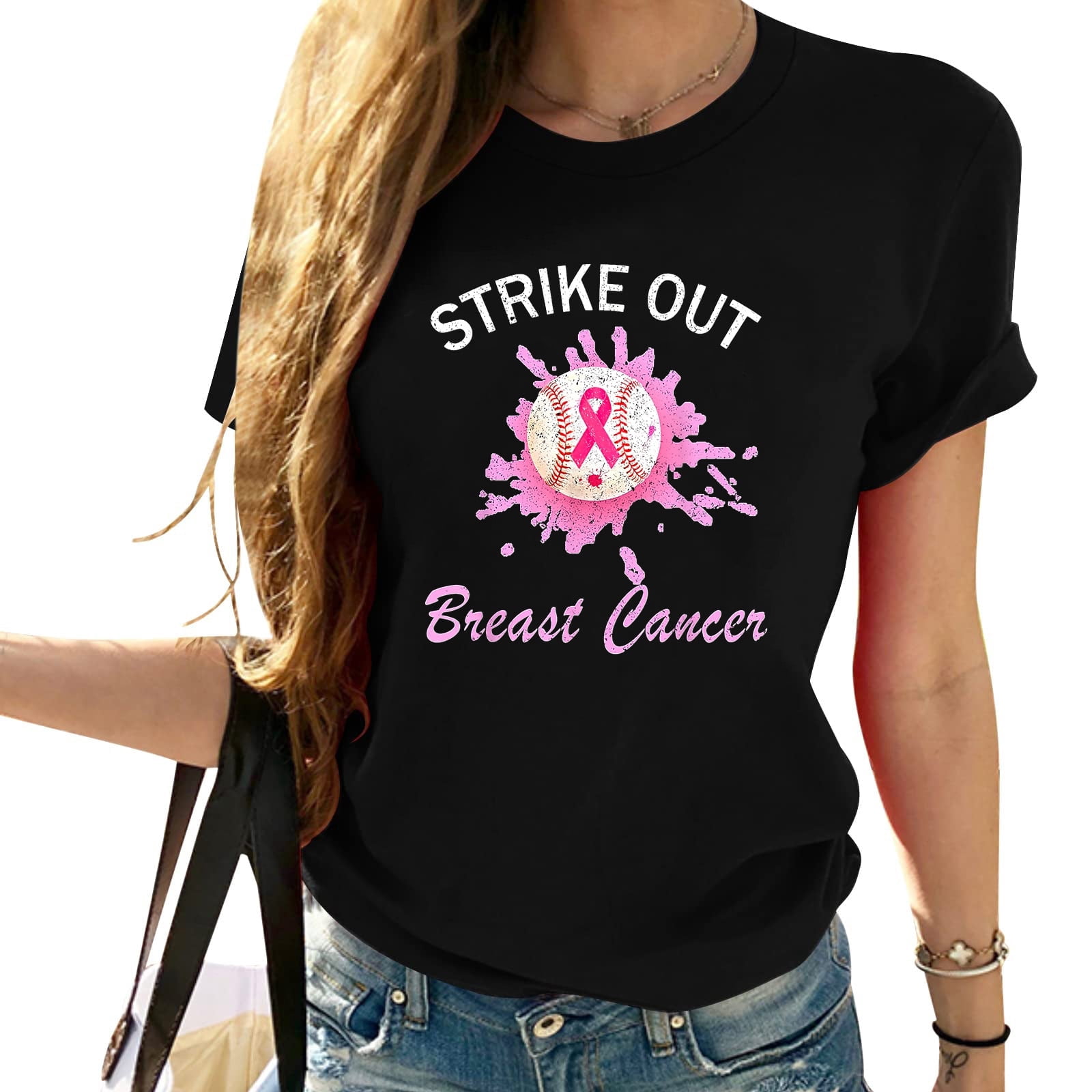 100% pure cotton Womens Strike Out Breast Cancer Awareness Baseball ...