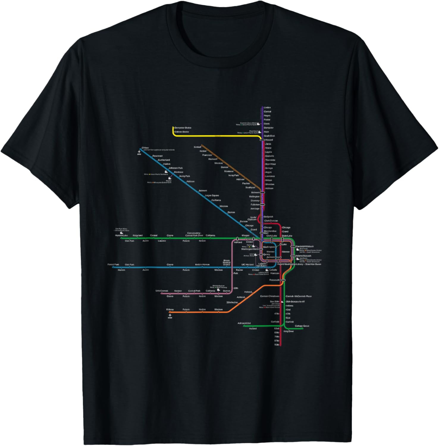 100% pure cotton for both men and womenChicago T-shirt l Map CTA Elevated L Train Metro Transit ...
