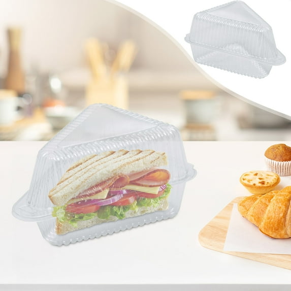 100-set triangular cake and sandwich containers with hinged lids ...