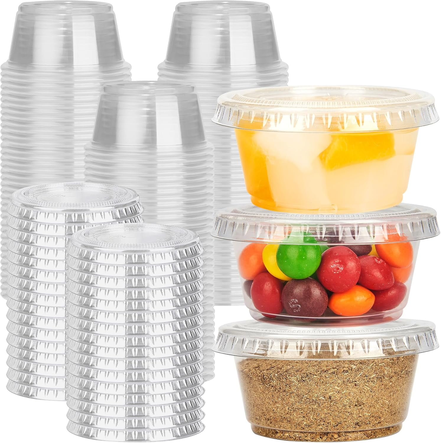 100 sets - 2 oz Jello Shot Cups with Lids, Clear Disposable Plastic ...