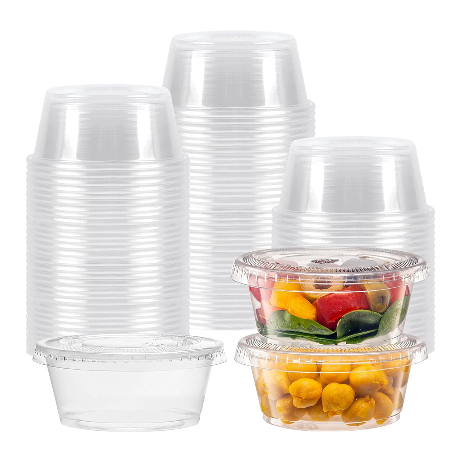 100 sets of 3.25-ounce disposable plastic cups with lids, soufflé cups ...