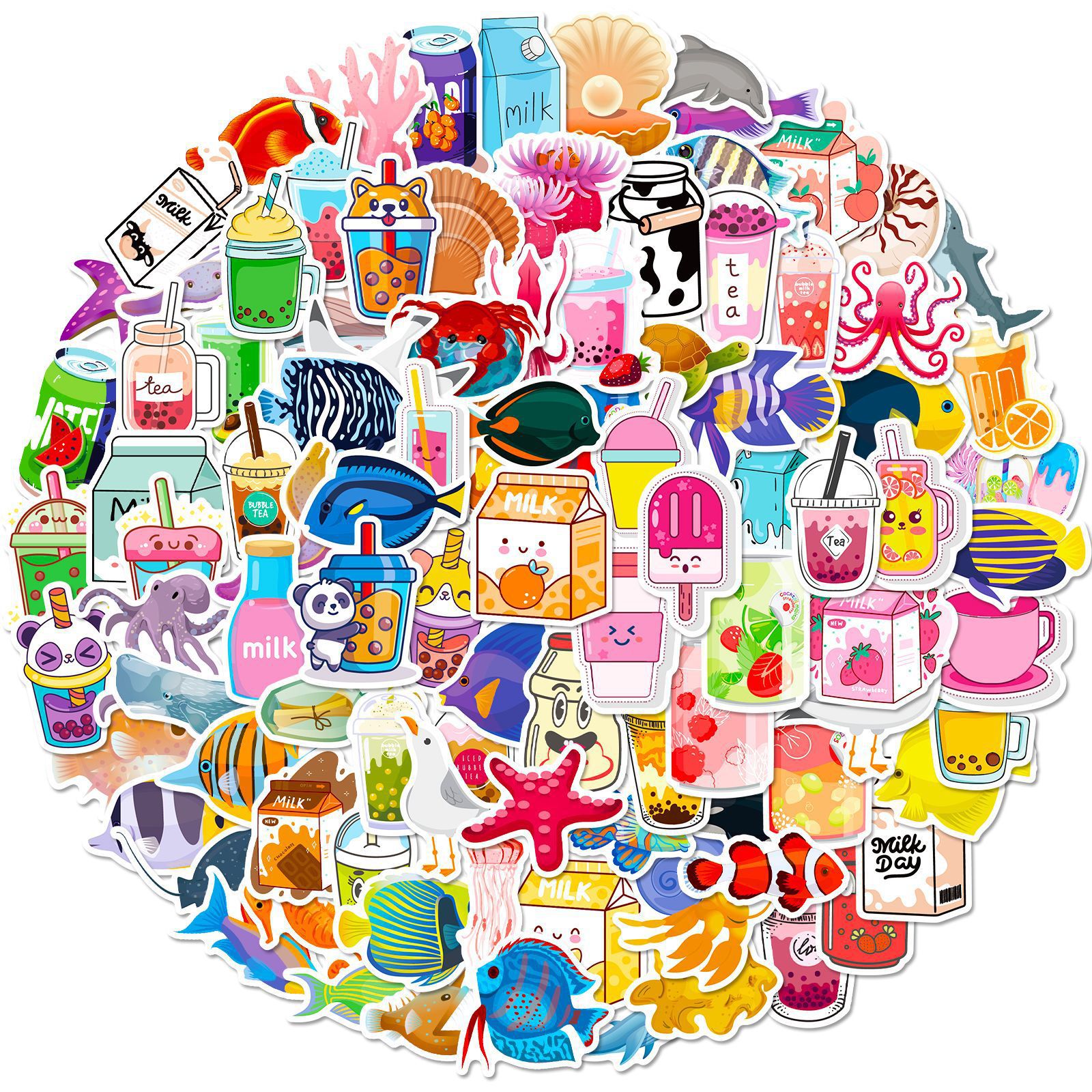 100 small size cartoon fresh beverage bottle DIY stickers for beverage ...