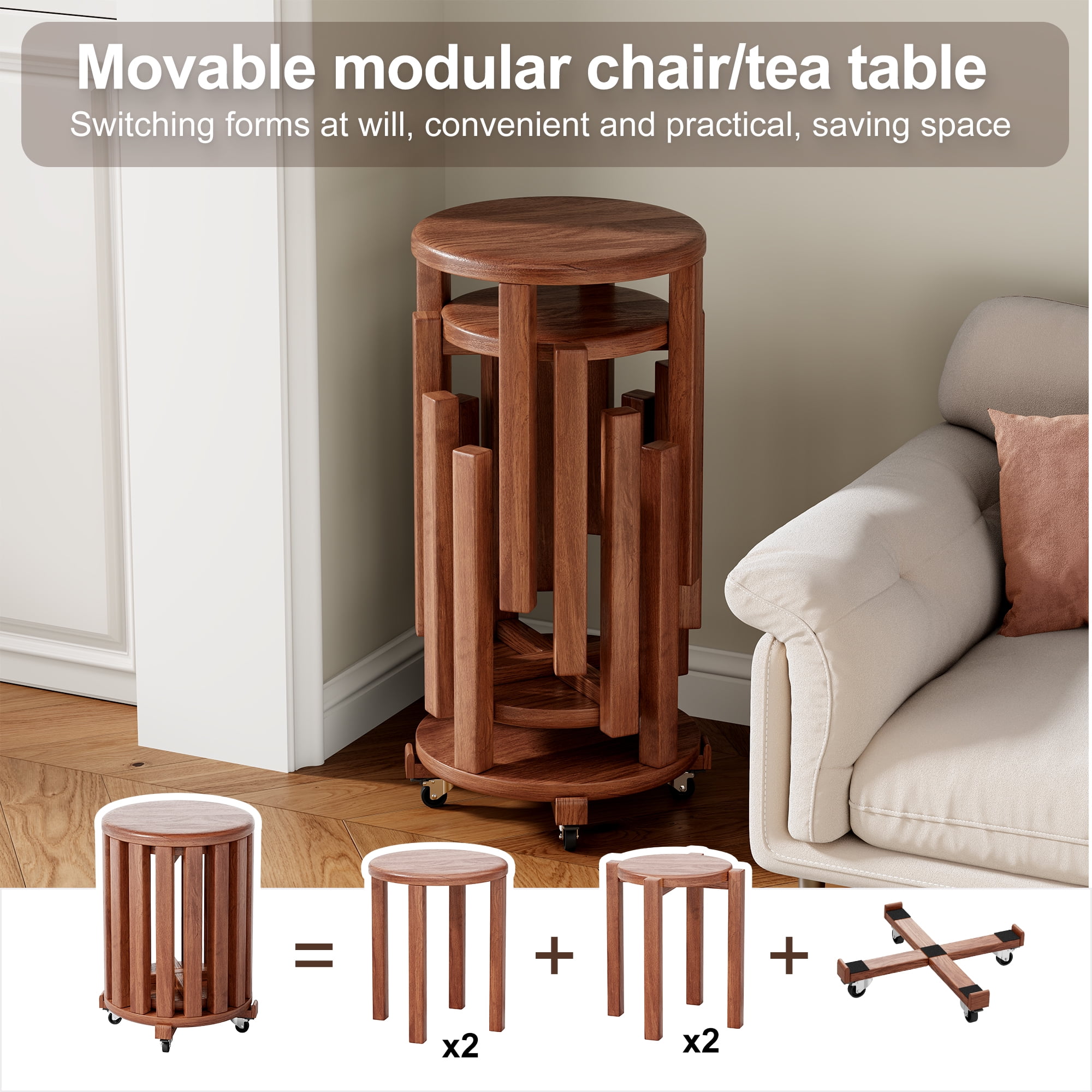 100% solid wood stackable stools set of 4, wooden stools, 18-inch ...