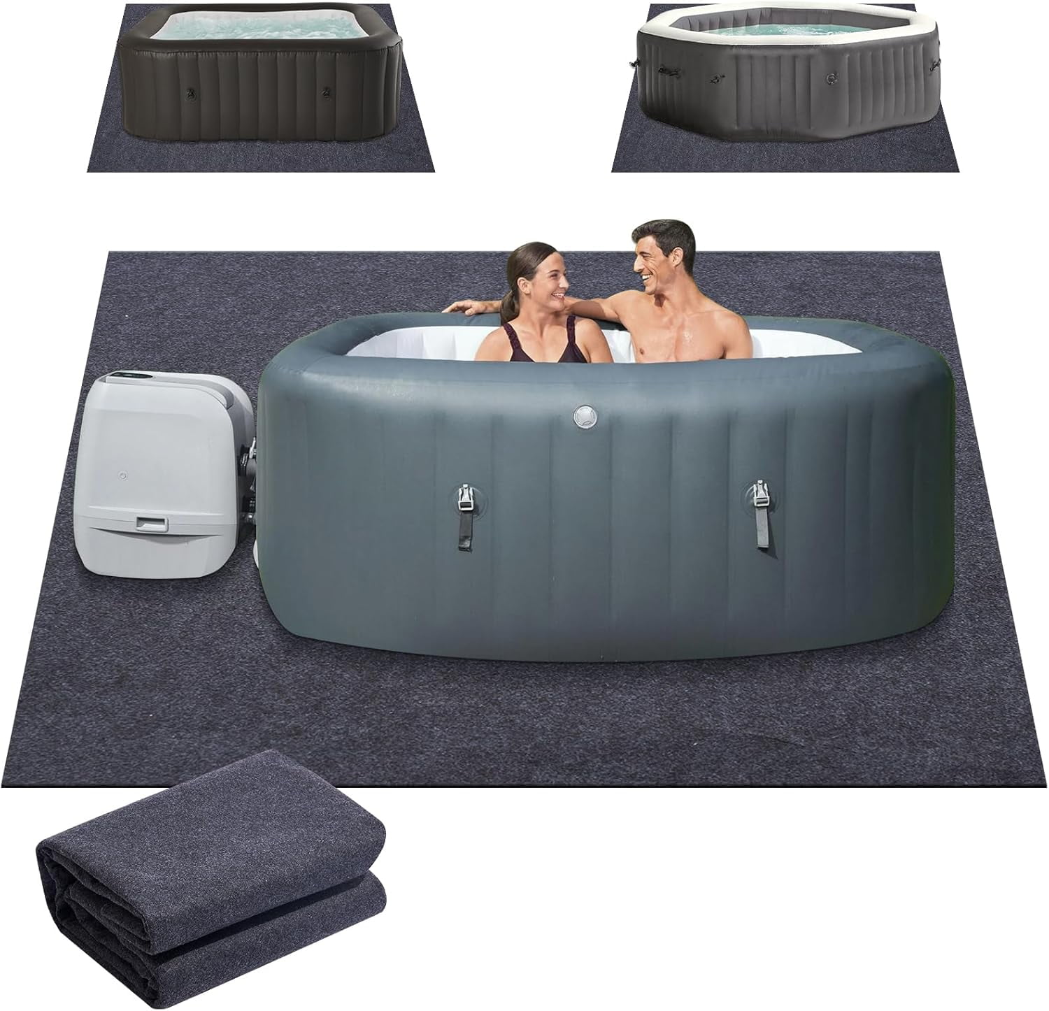 100'' x 100" Thick & Big Inflatable Hot Tub Mat ，Absorbent Spa Pool ...