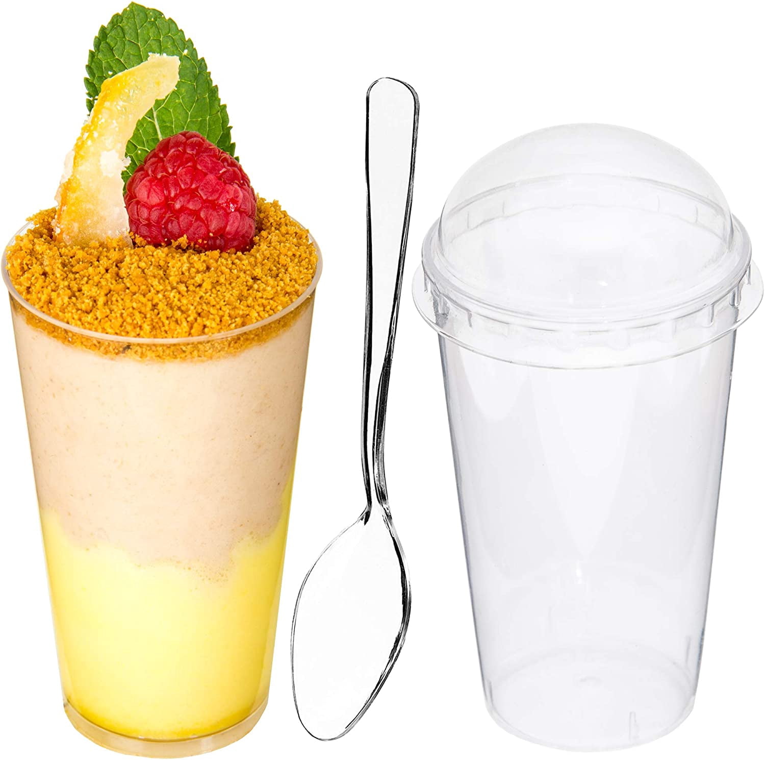 100 x 3oz Mini Dessert Cups with Lids & Spoons, Clear Plastic Parfait ...