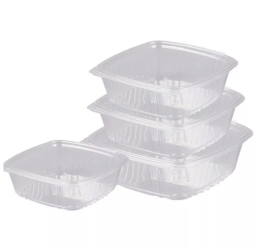 100 x Hinged lid Salad Container 750cc Clear Plastic Food Takeaway ...