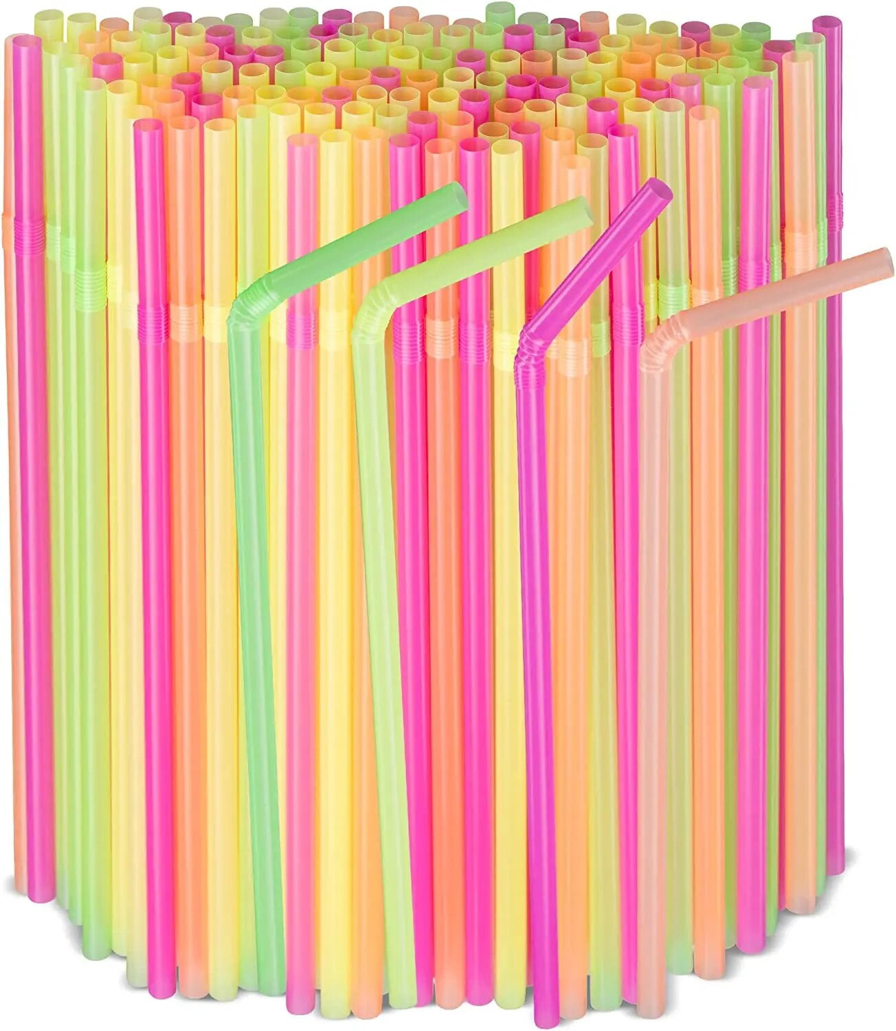1000-100Counts Neon Colored Flexible Plastic Drinking Straws Disposable ...