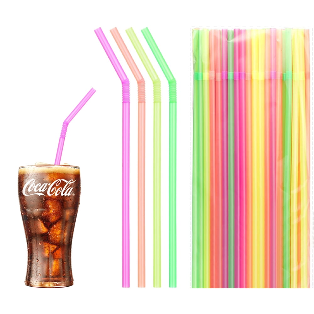 1000-100Counts Neon Colored Flexible Plastic Drinking Straws Disposable ...