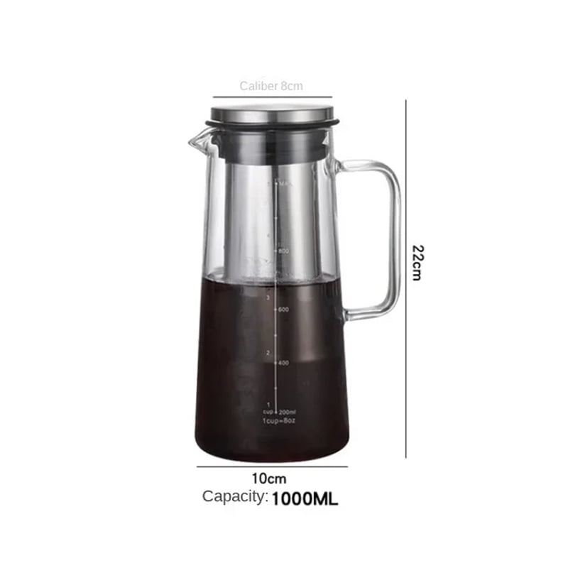 1000/1400ML Glass Cold Brew Coffee Pot with Filter 4-8 Cups Water ...