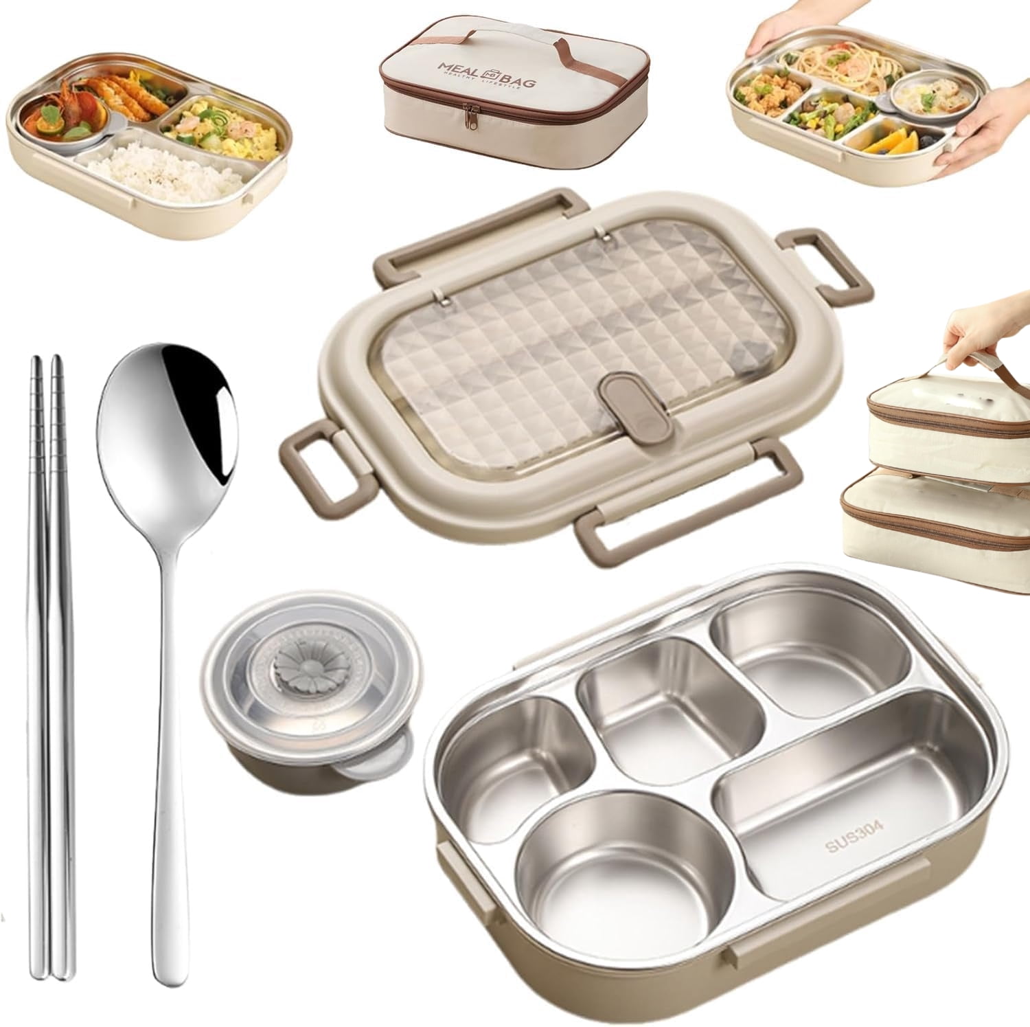 1000/1500/2000ml Microwaveable Stainless Steel Insulated Bento Box ...