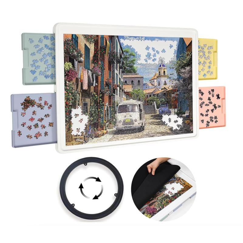 1000-1500 Pieces Rotating Plastic Puzzle Board with Drawers and Cover ...