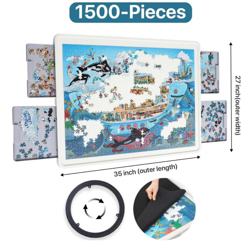 1000-1500 Pieces Rotating Plastic Puzzle Board with Drawers and Cover ...