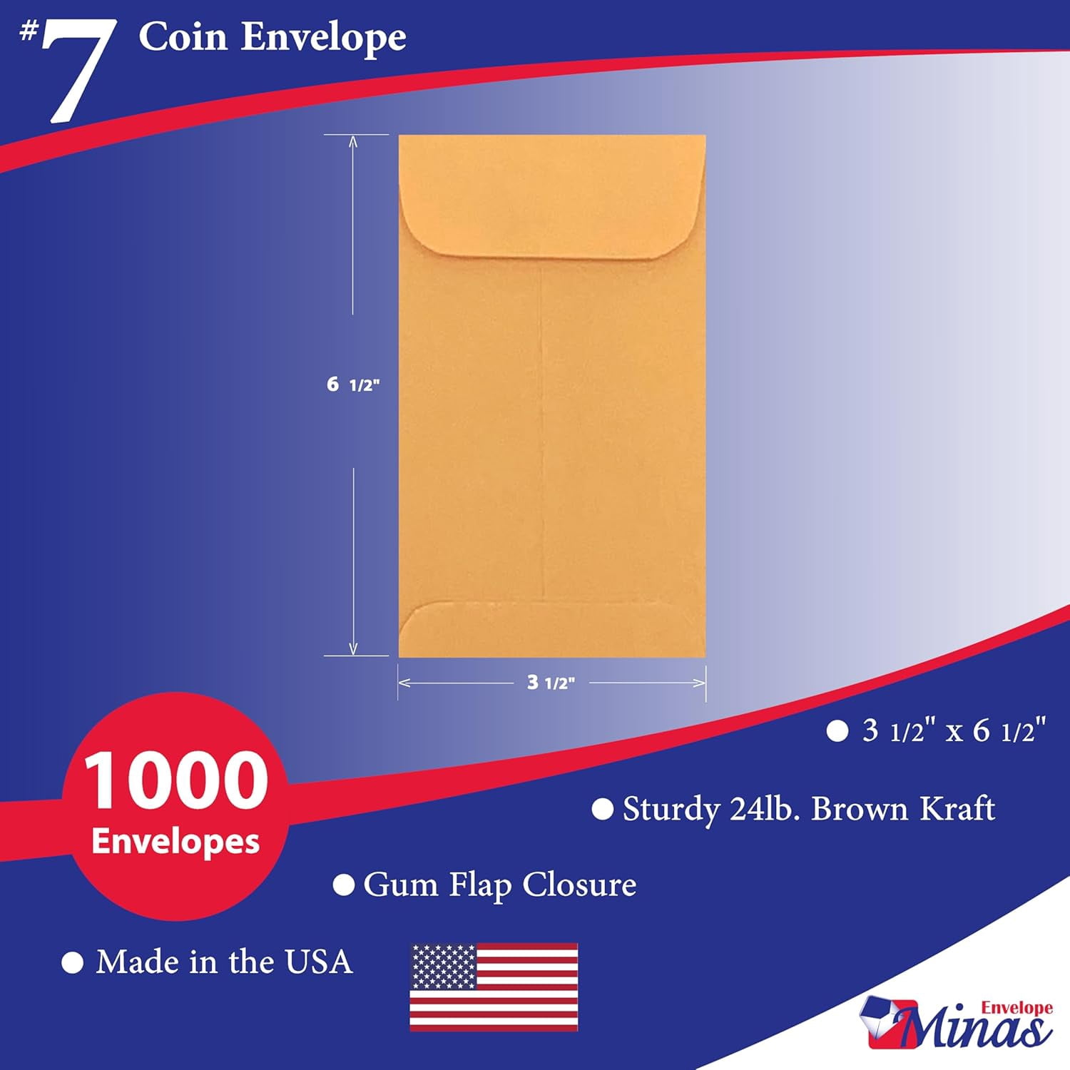 1000 - #7 Coin and Cash Envelopes, 24lb Kraft Paper, 3.5 x 6.5 Inches ...