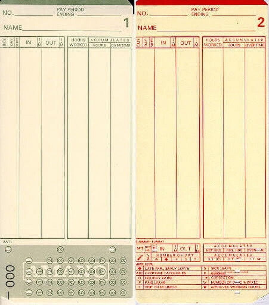 1000 AMANO MJR-7000/8000 TIME CLOCK CARDS # 0-99 (Microder MJR8000 000 ...