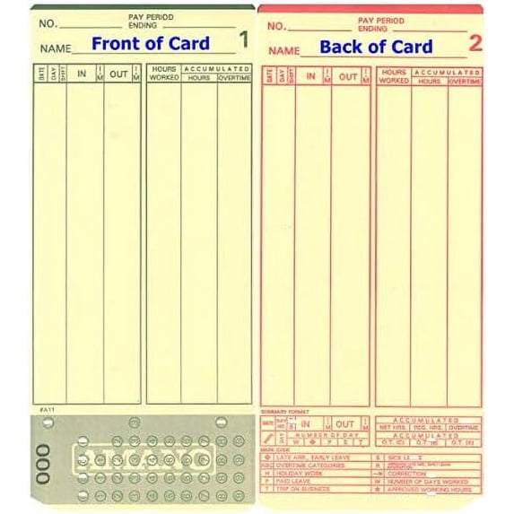 (1000) Amano MJR-7000 and MJR-8000 Time Clock Cards, 000-099 Number ...