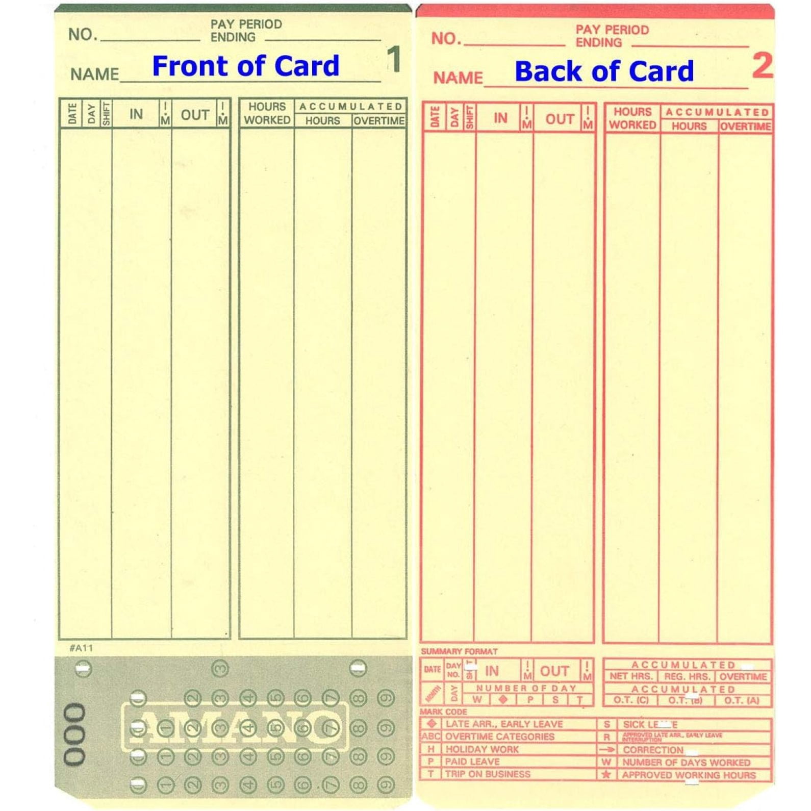 (1000) Amano MJR-7000 and MJR-8000 Time Clock Cards, 000-099 Number ...