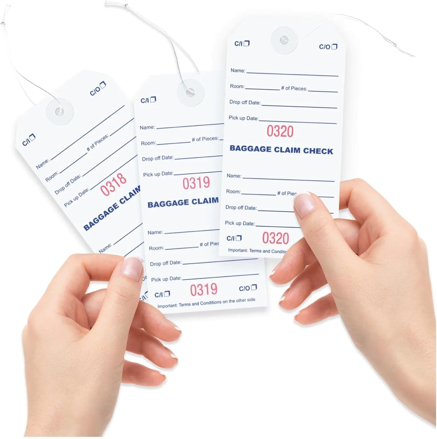 1000 Baggage Claim Check Tags with Red Numbering from 0001 to 1000 ...