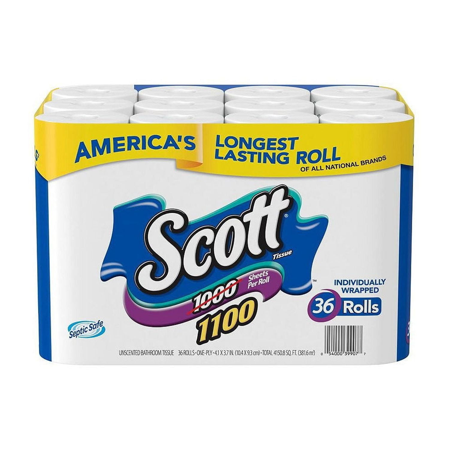 1000 Bath Tissue Toilet Paper 36 Rolls, 1-Ply Septic Safe 1100 Sheets ...