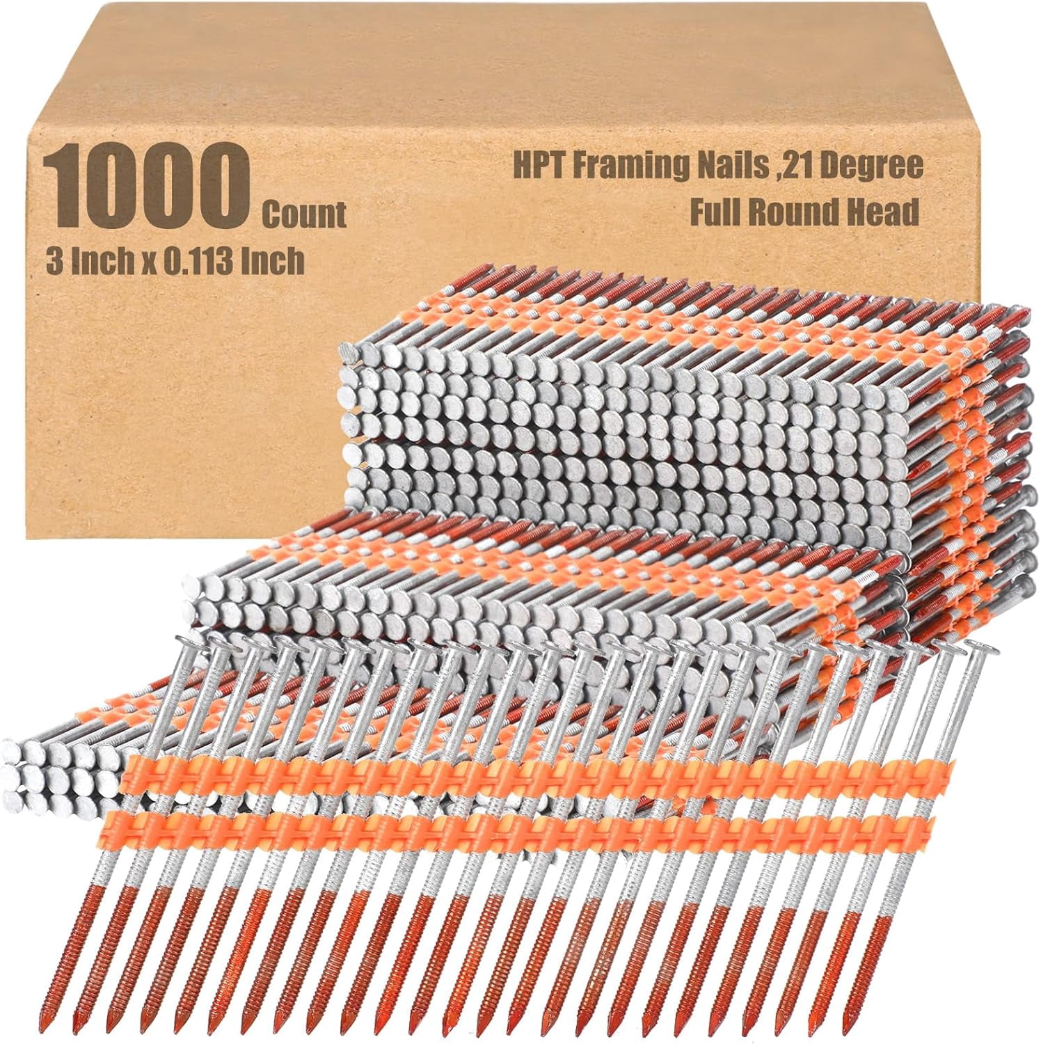1000 Count 21 Degree Framing Nails Full Round Head Collated Framing ...