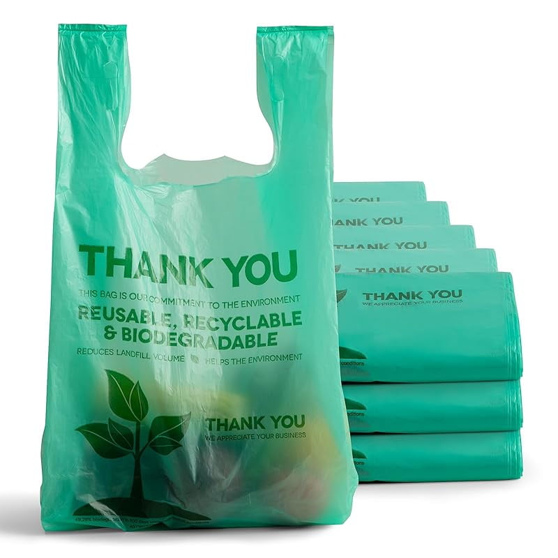 1000 Count Eco Biodegradable Plastic Grocery Bags with Handles, T-Shirt ...