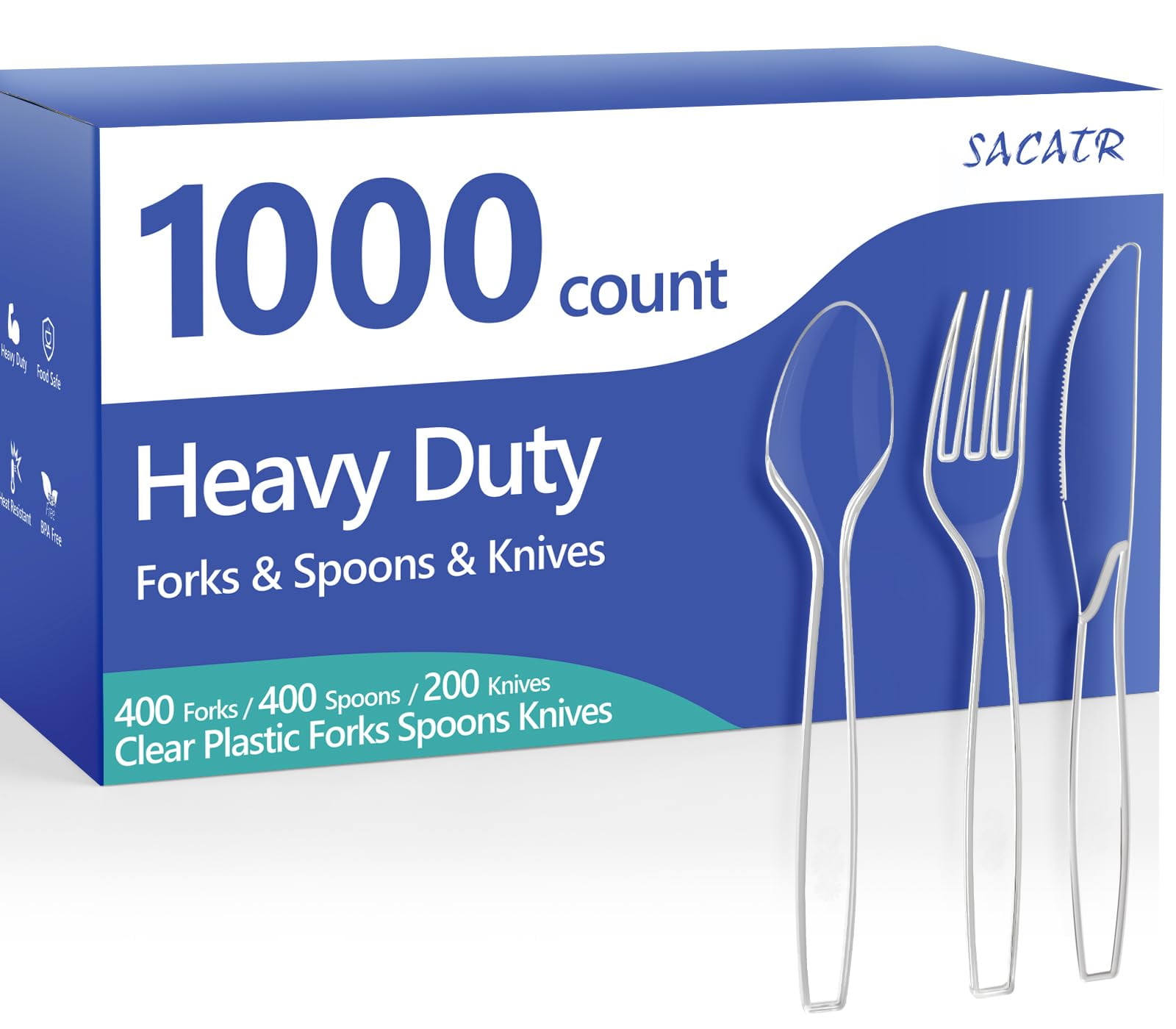 1000 Count Plastic Silverware RRF12 Heavy Duty - 400 Forks, 400 Spoons ...