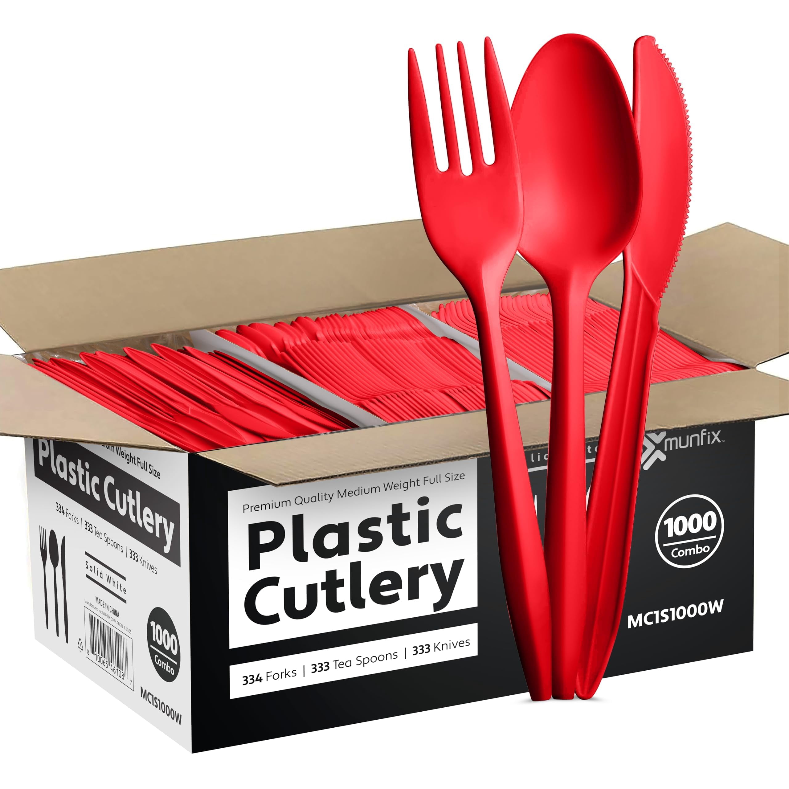 1000 Count Red Silverware RRF12 Set, 334 Forks, 333 Spoons, 333 Knives ...
