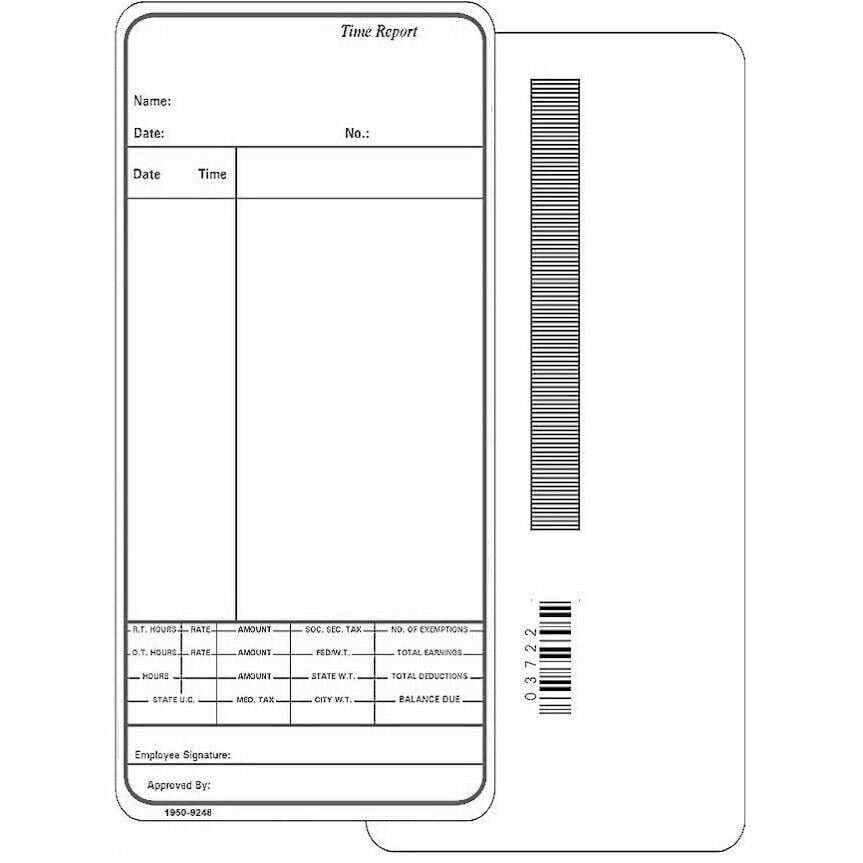 1000 Count Time Cards for Simplex Consecutive Model 1405, Form 1950 ...