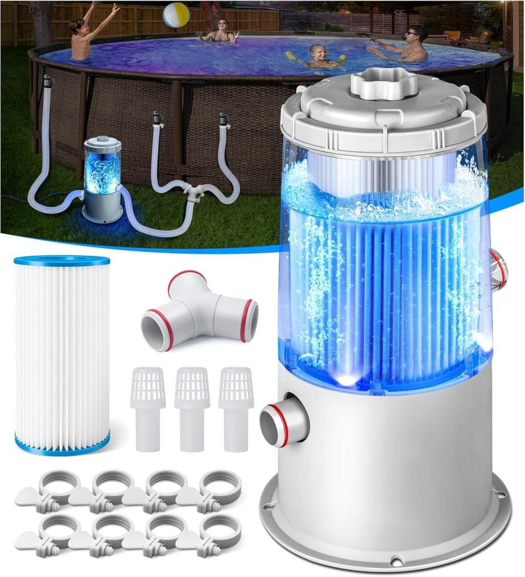 1000 GPH Light-Up Pool Filter Pump for Above Ground Pools | Built-in ...
