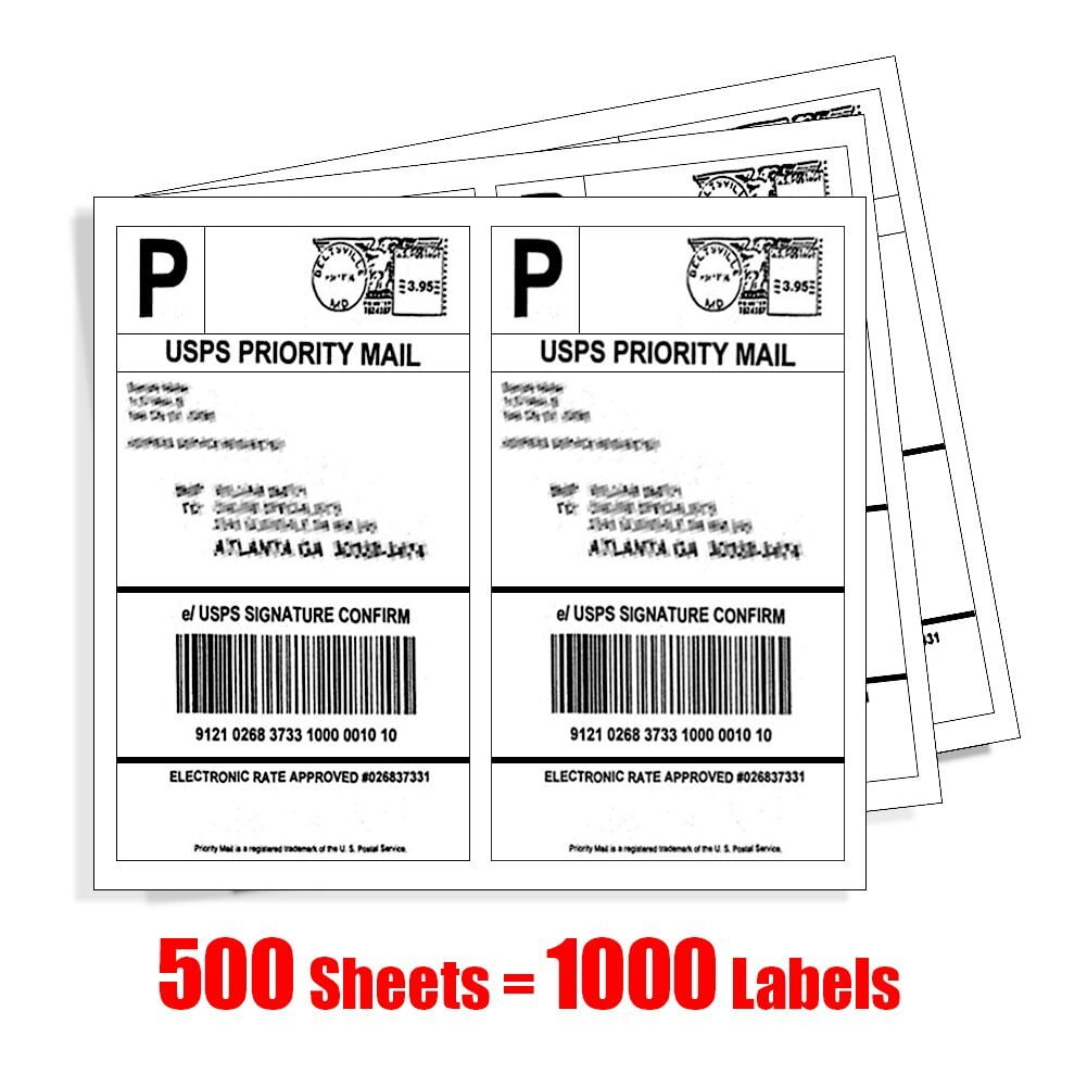 1000 Half Sheet Shipping Labels 8.5x5.5 Self Adhesive 2/Sheet for All ...
