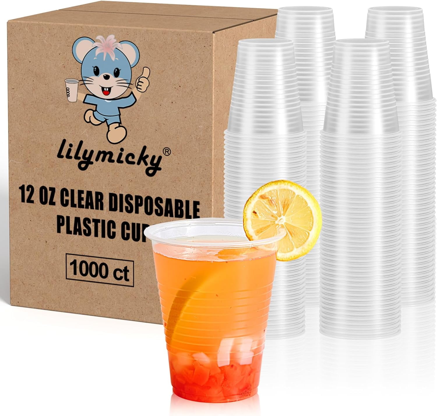 1000 PACK 12 Oz Clear Plastic Cups, Cold Party Drinking Cups ...